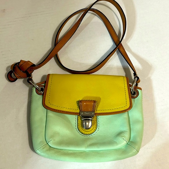 Coach | Bags | Coach Leather Flap Crossbody Purse Colorblock Aqua Poppy ...